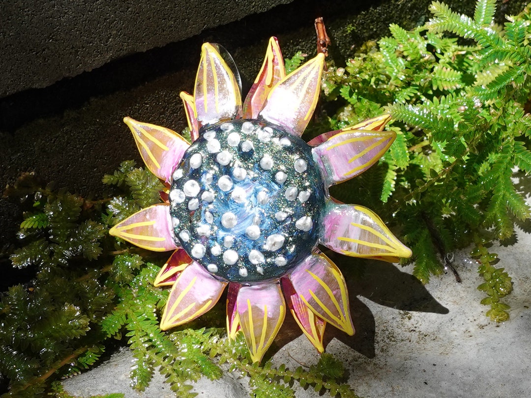 Sunflower Wall Hanging Statues Figurines Blown Glass Art Hand Painted ...