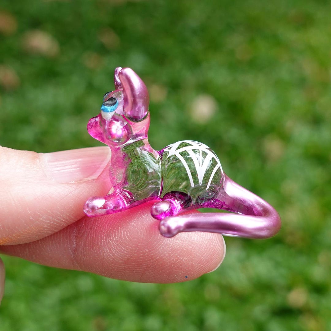 Tiny Micro Cat Kitten Miniature Figurines Animals Hand Painted Purple ...
