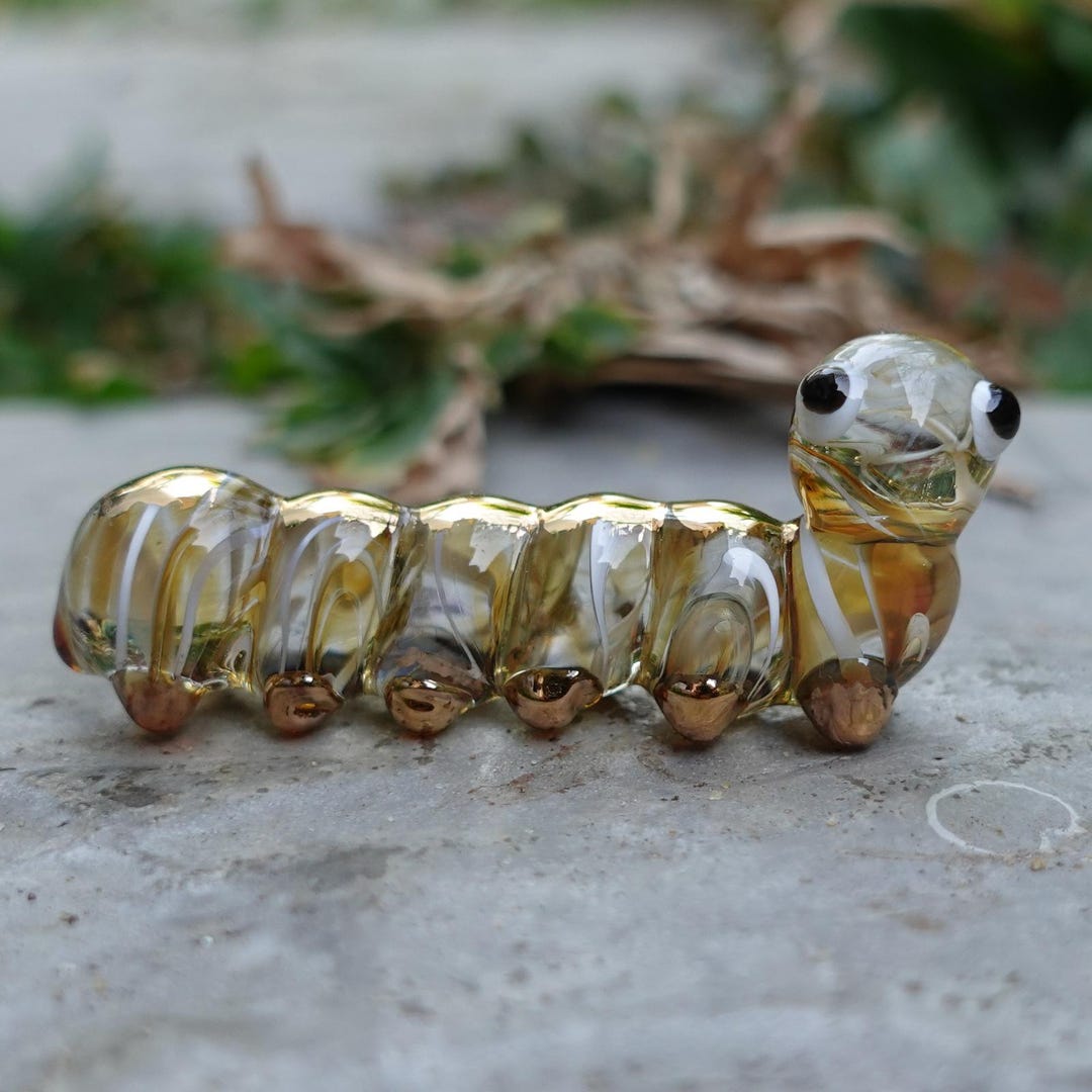 Yellow Caterpillar Miniature Figurines Animals Hand Blown Color Glass ...