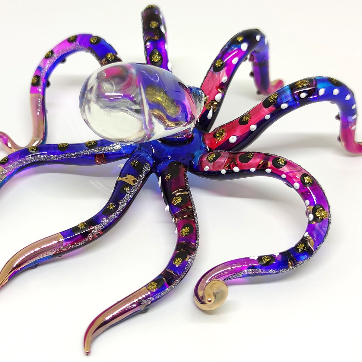 5 inches Octopus Figurines Hand Painted Multi-color Blown | Etsy