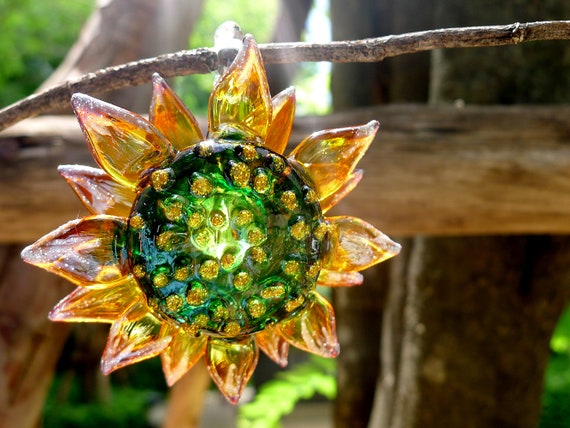Sunflower Statues Figurines Blown Glass Art Hand Painted | Etsy