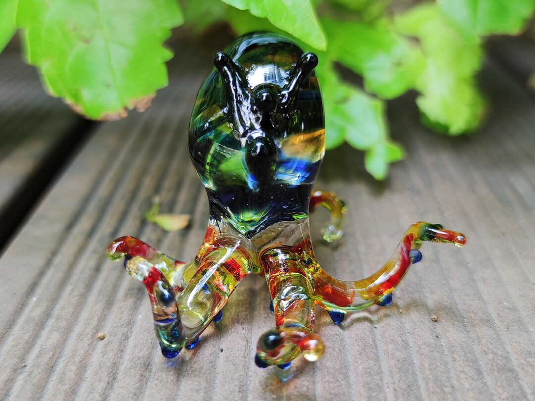 Rare Alien Octopus Figurines Hand Painted Blue Orange Blown Glass Art ...