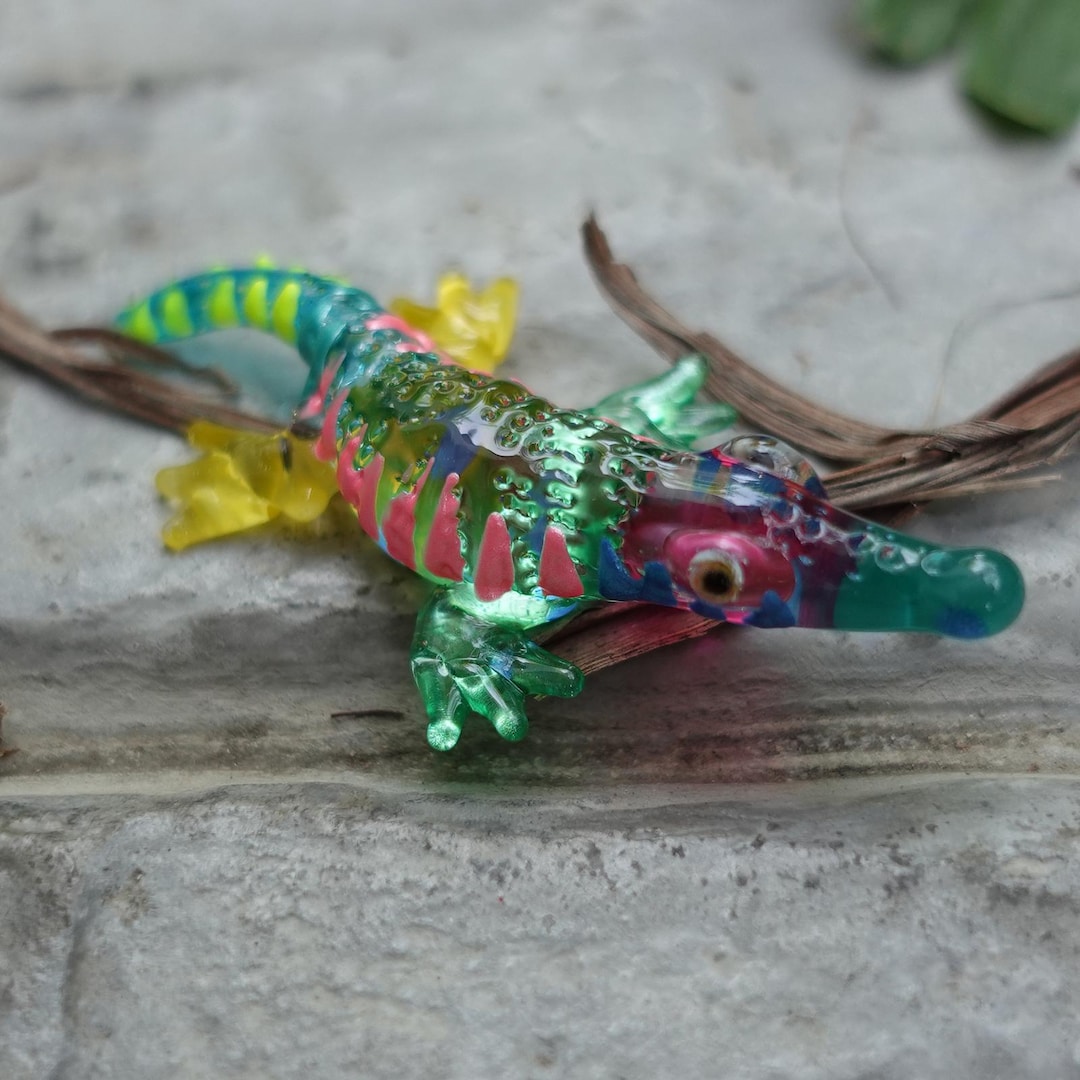 Crocodile Miniature Tiny Figurines Animals Hand Painted Rainbow Blown ...