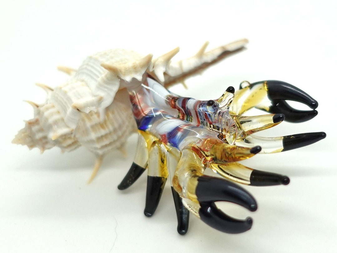 Seashell Hermit Crab Miniature Figurines Beach Animals Hand Blown Glass ...