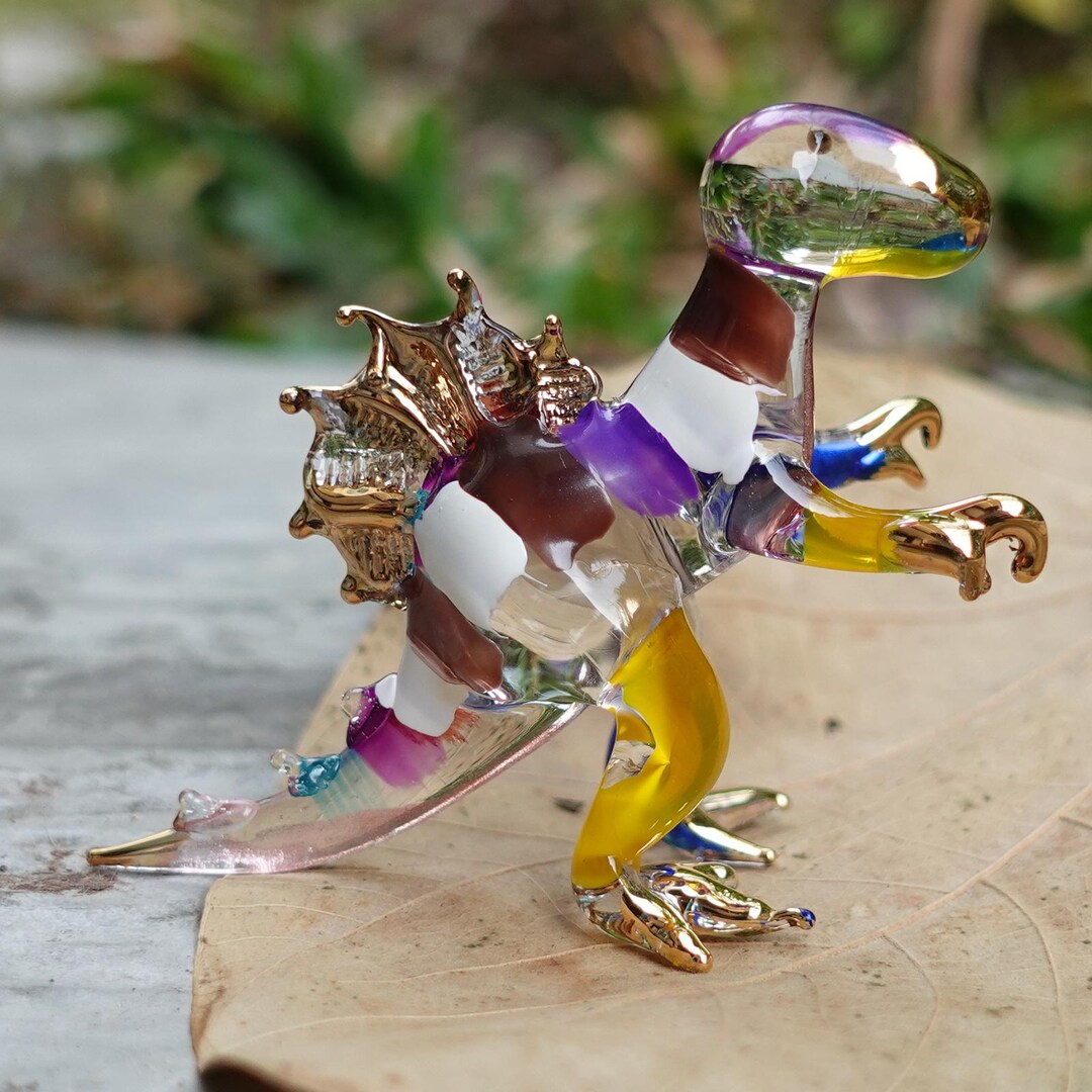 Spinosaurus Dinosaur Figurines Hand Painted Purple Yellow 22K Gold Trim ...