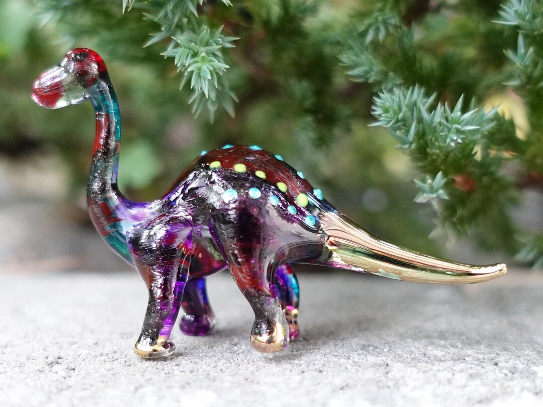 Apatosaurus Dinosaur Figurines Hand Painted Purple Red Blown Glass Art ...