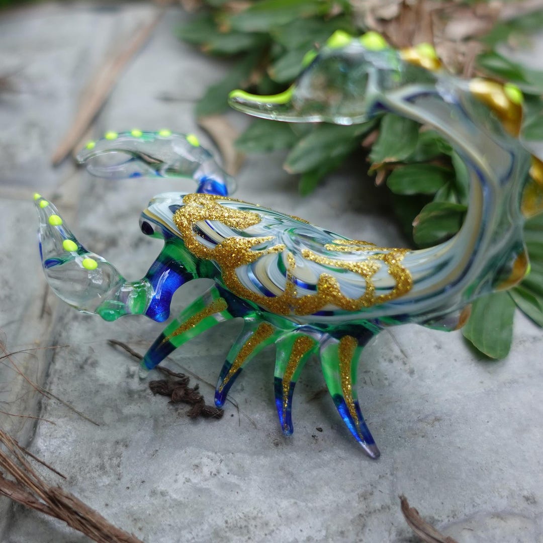 White Green Scorpion Figurines Hand Painted Blue Green Blown Glass Art ...