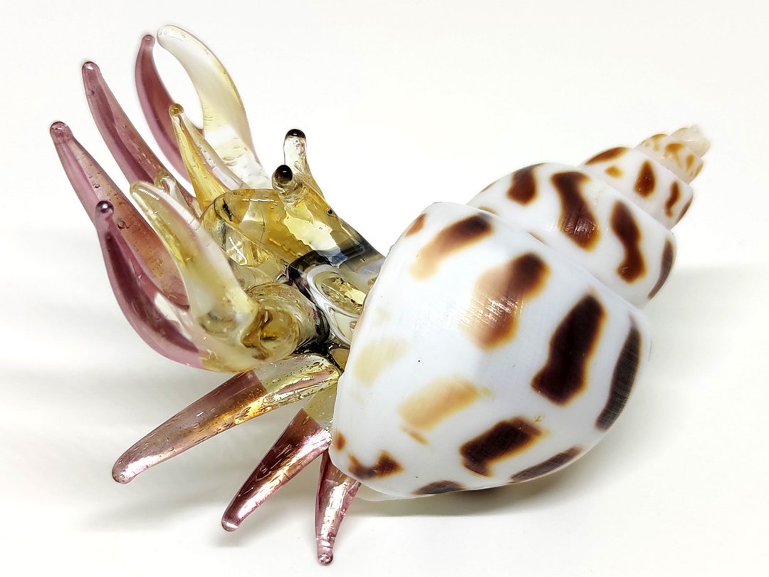 Seashell Hermit Crab Miniature Figurines Beach Animals Hand Blown Glass ...