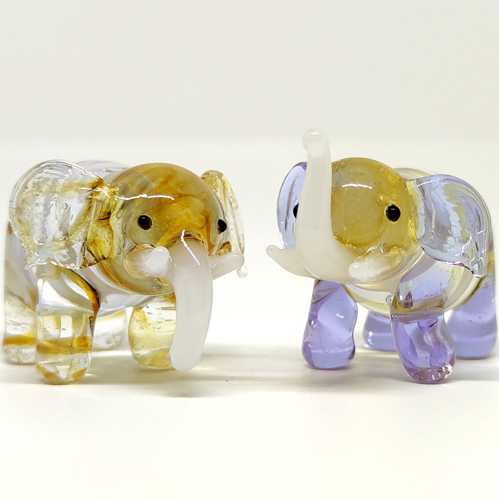 2 Elephants Miniature Figurines Animals Hand Blown Glass Art - Etsy