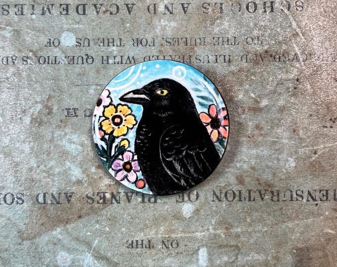 One of a Kind, Raven/crow Cabochon. Hand Painted Porcelain. Signed J ...