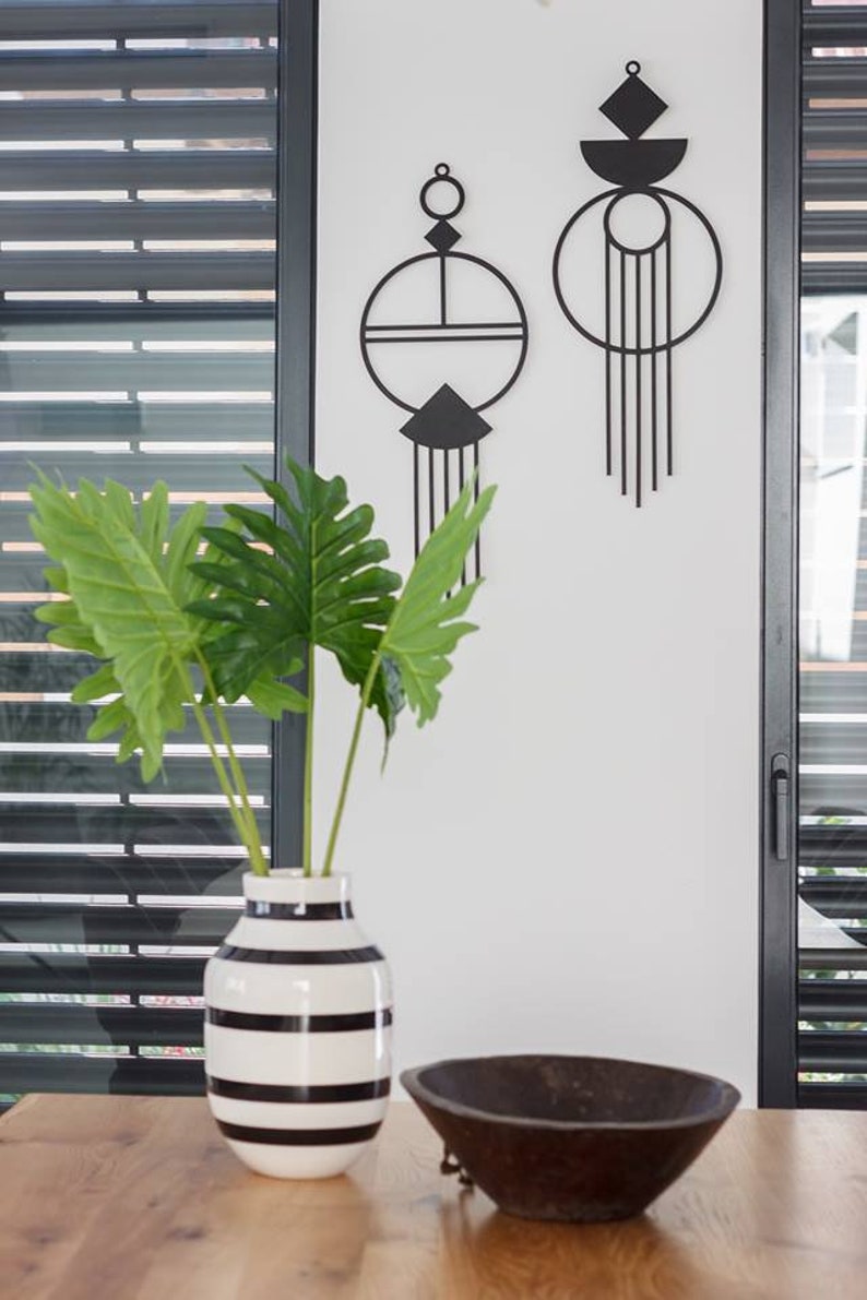 Modern Macrame Black Metal Wall Art by Glyphs - Etsy