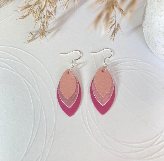 Pink leather earrings store