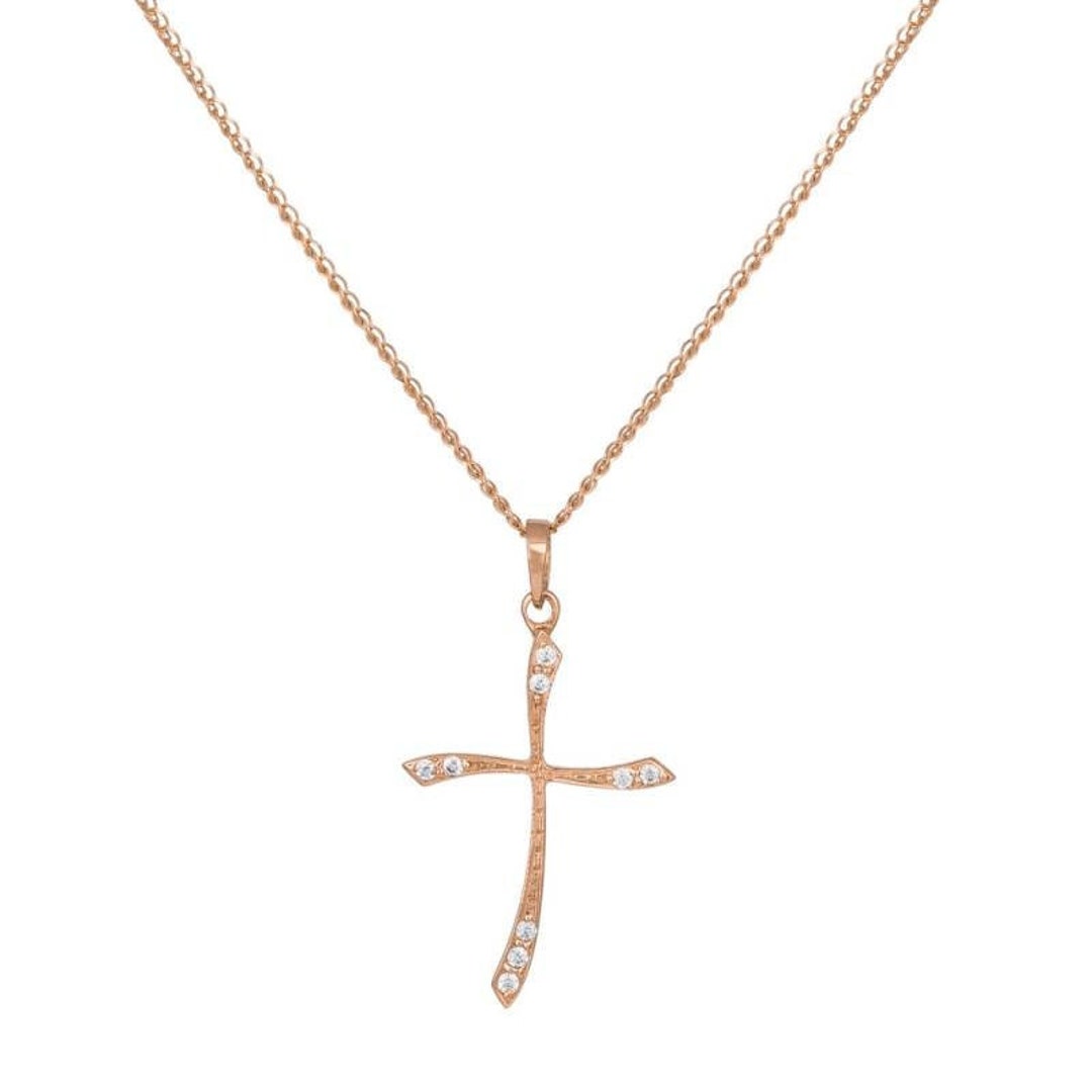 Set Rose Gold Cross Necklace Christening Cross for Girl in - Etsy