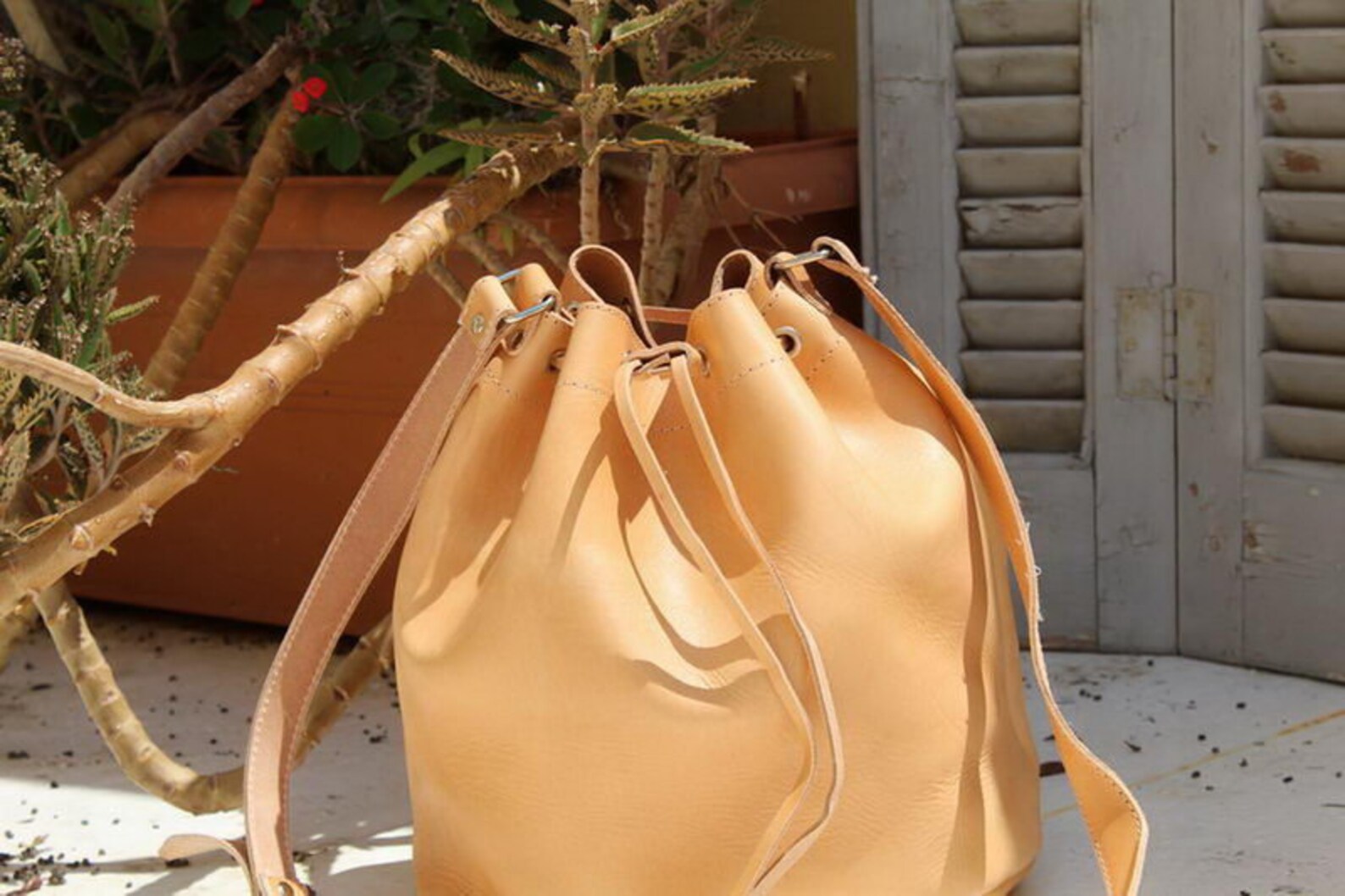 LEATHER BUCKET BAG Naturalsize Large Leather Shoulder Bag | Etsy