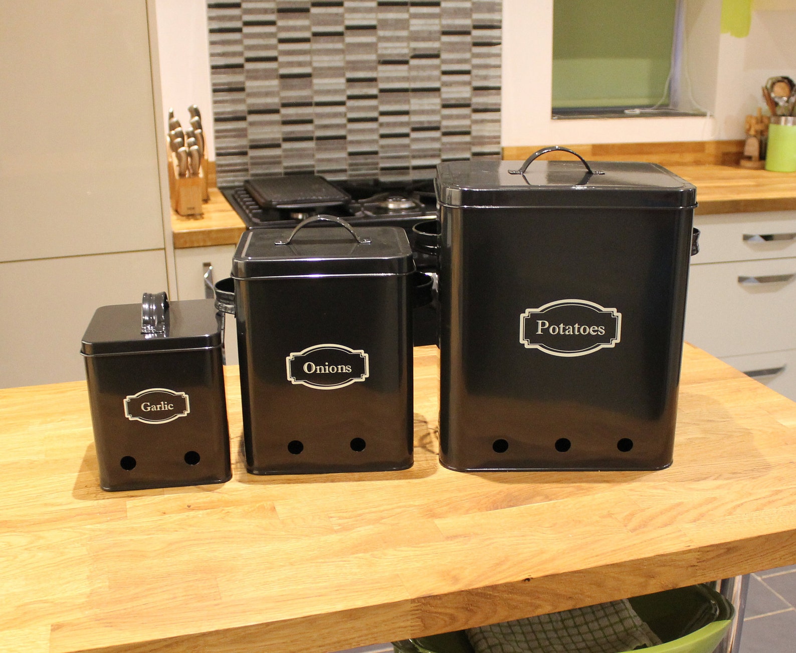 Kitchen Storage Tins Black Potatoes Onions & Garlic - Etsy