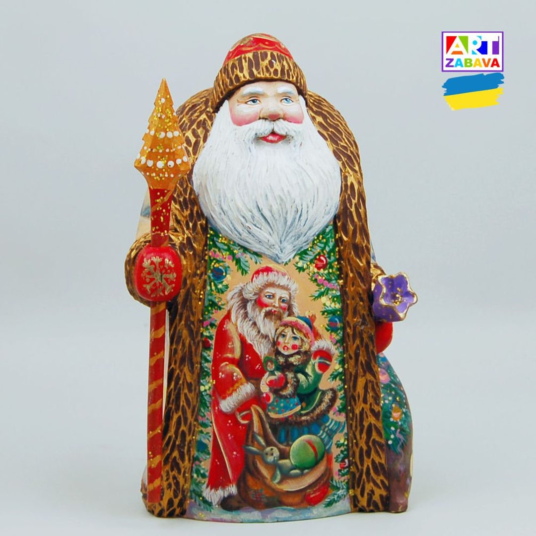 6 Beautiful Hand Carved and Painted in Details Father Frost With Bag ...