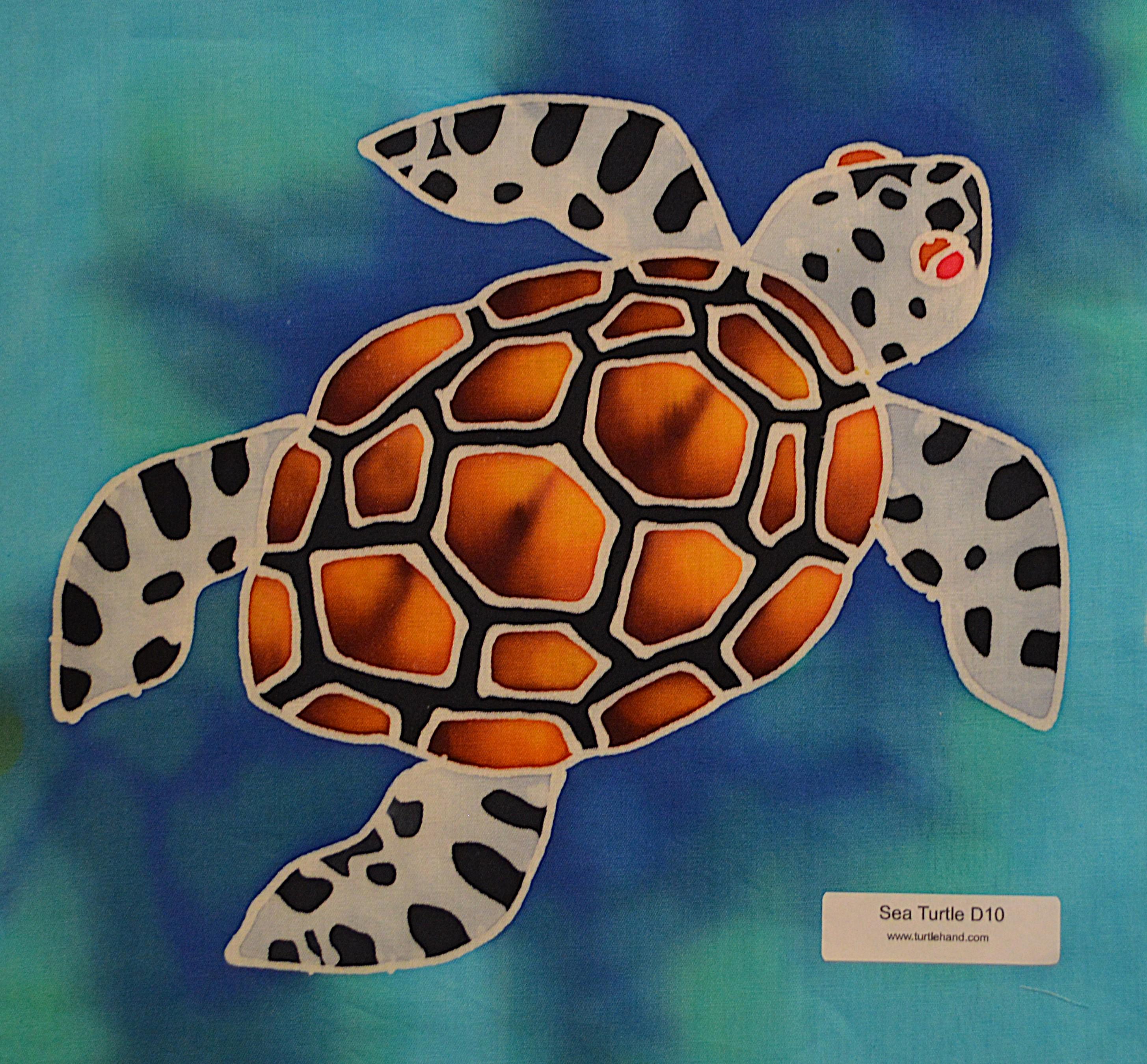 Brown Sea Turtle Batik Art Panels, 8" X 8" - Hand Painted, One of a ...