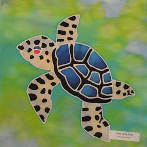 Sea Turtle Batik Mini Art Panels - Blue Shells, Hand Painted, One of a ...