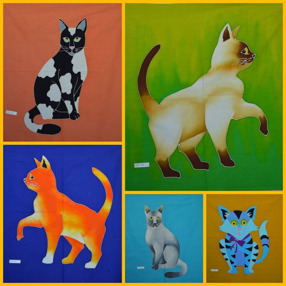 Cat Batik Square Art Panels One of a Kind | Etsy