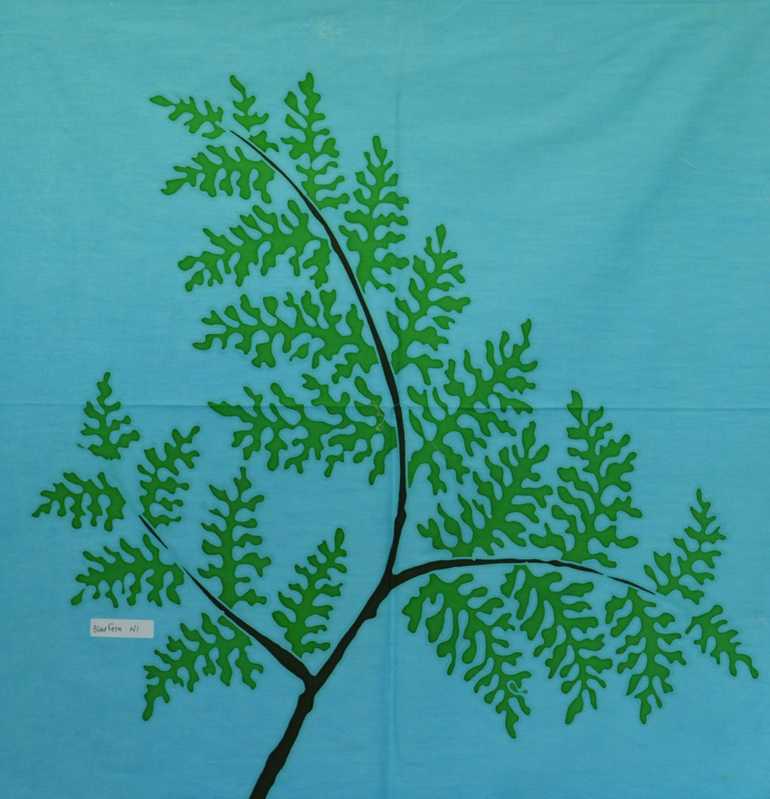 Tropical Blue Fern Batik Art Panel, 22" 22" - Hand Painted, One of a ...