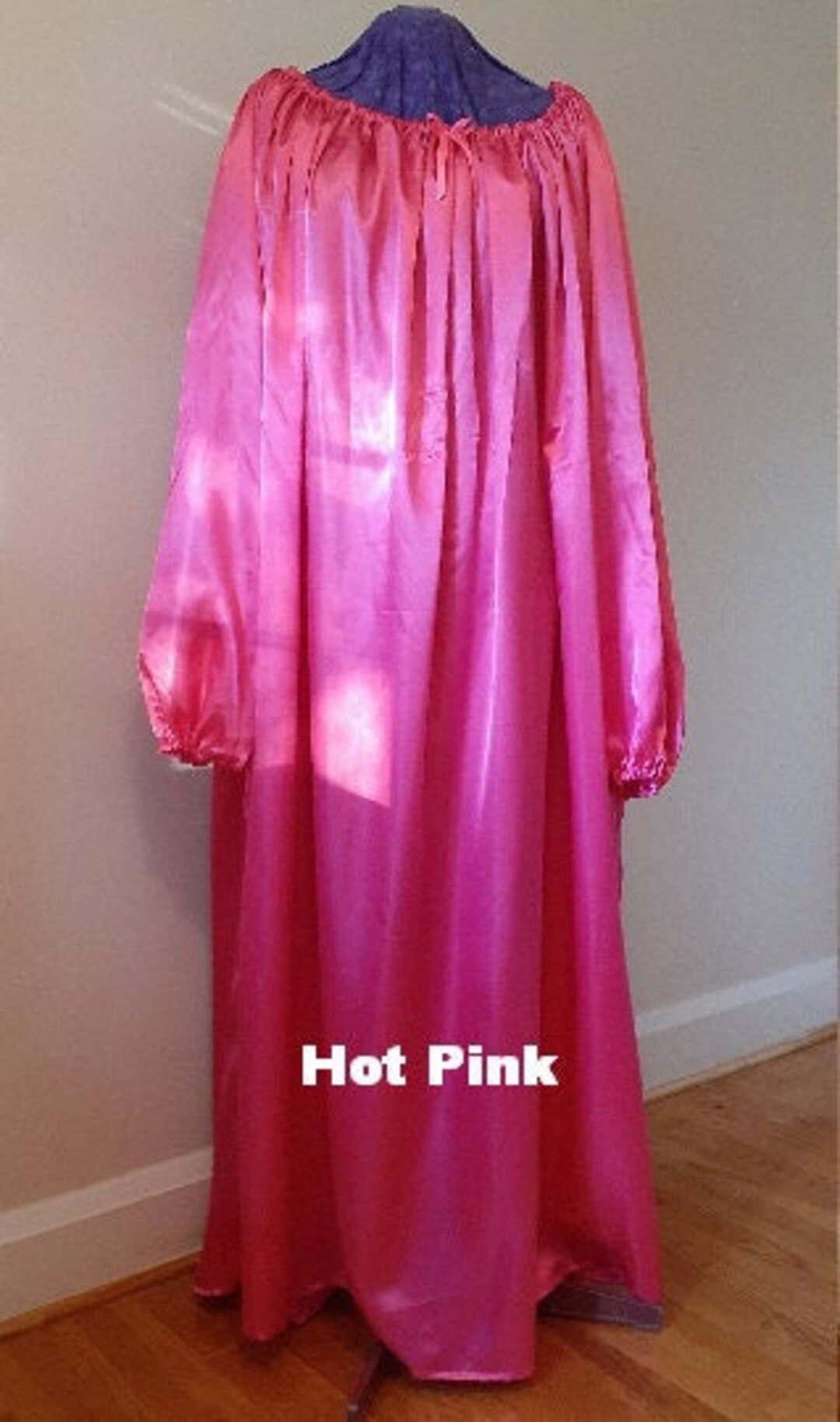 Nightgown Hot Pink, Satin Long With Long Sleeves, Adult Baby, Sissy ...