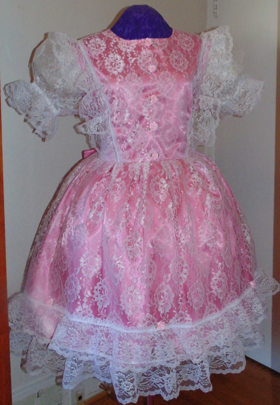 Elegant Candy Pink Lace and Satin Dress, Sissy, Adult Baby, Lolita ...