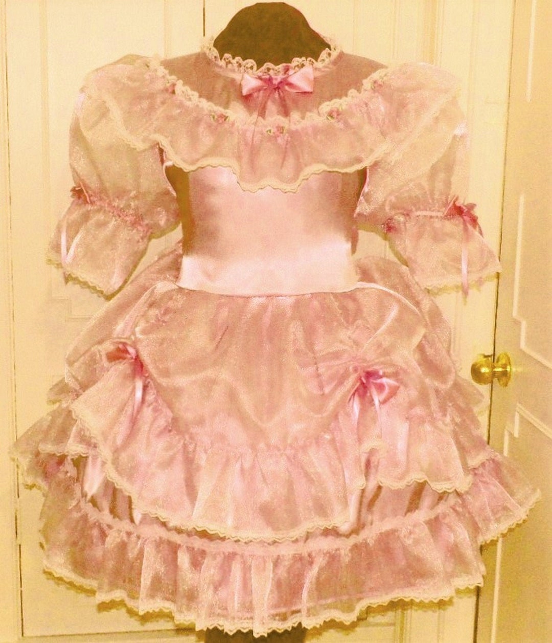 Charming Pink Satin Organza Sissy Dress, Lolita, Adult Baby, Cross ...