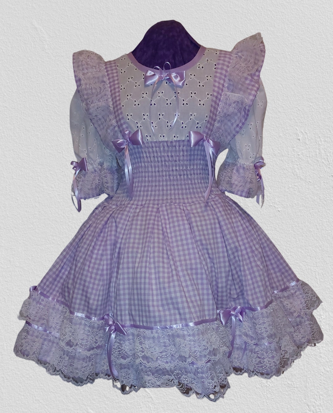 Schoolgirl Dress With Bows, Lavender Gingham, Sissy, Lolita, Adult Baby, Custom Made, for ...