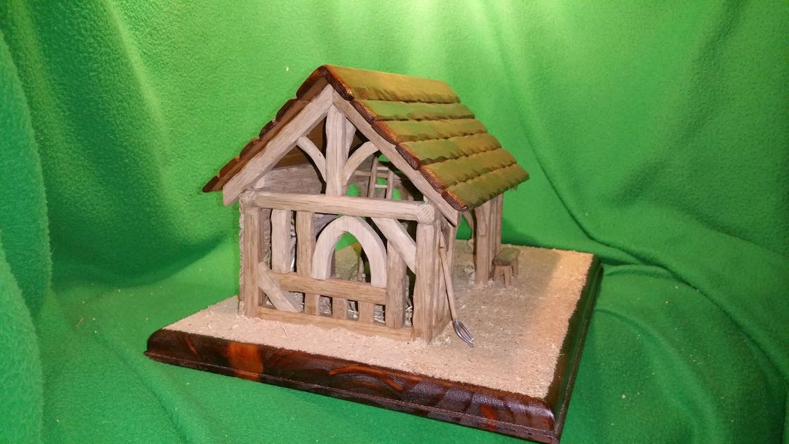 Miniature Nativity Scene "alice", in Oak, Handmade, With Lean-to and ...