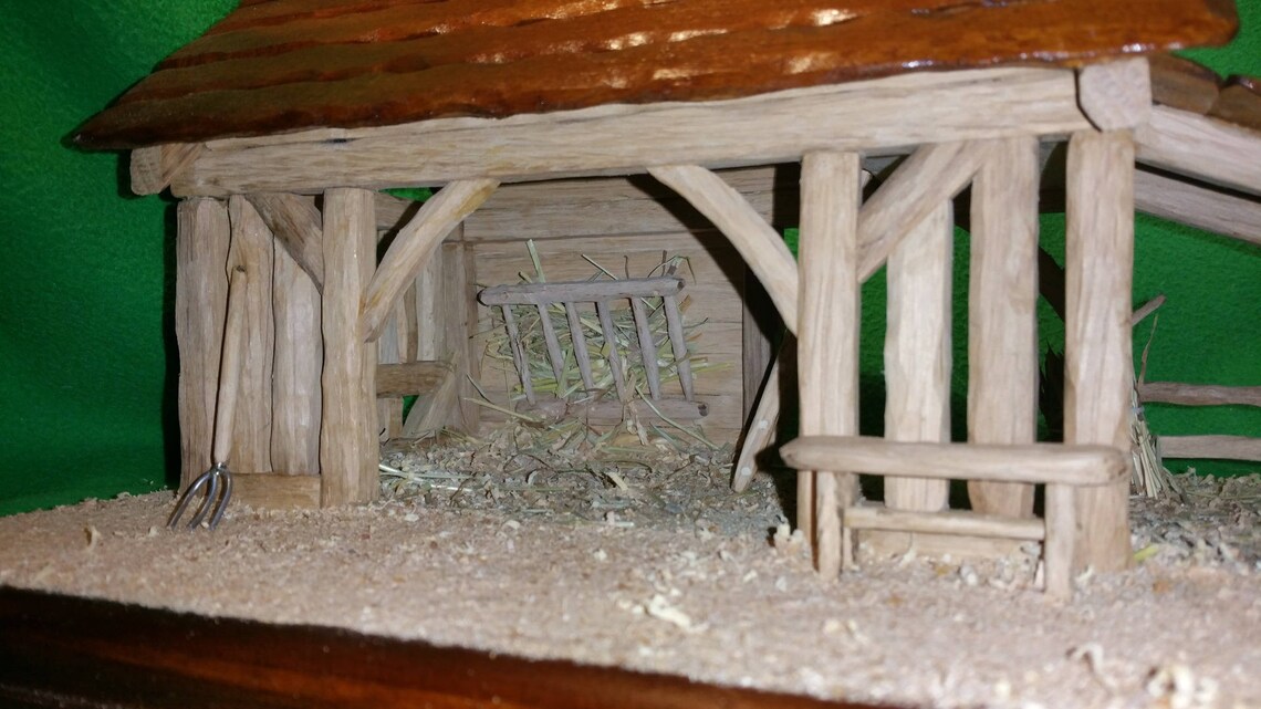Miniature Nativity Scene "alice", in Oak, Handmade, With Lean-to and ...
