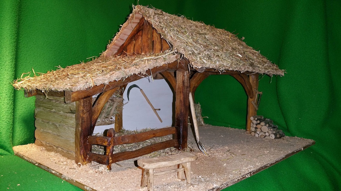 Rachel Christmas crib stable for santons handmade farmhouse | Etsy