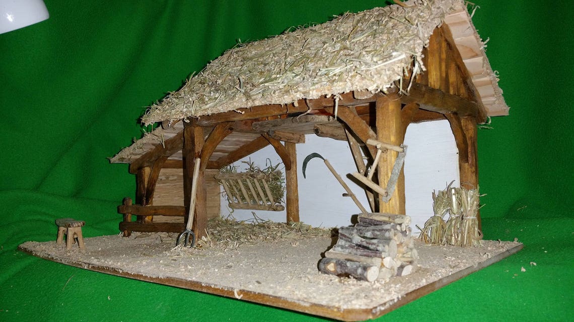 Rachel Christmas crib stable for santons handmade farmhouse | Etsy