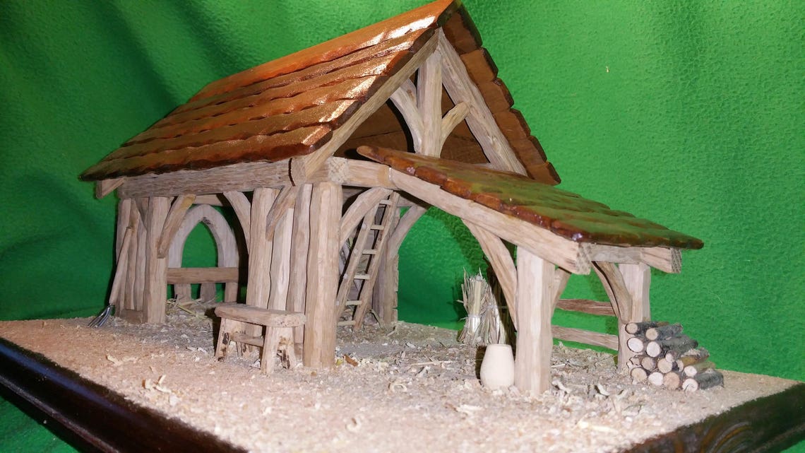 Miniature Nativity Scene "alice", in Oak, Handmade, With Lean-to and ...