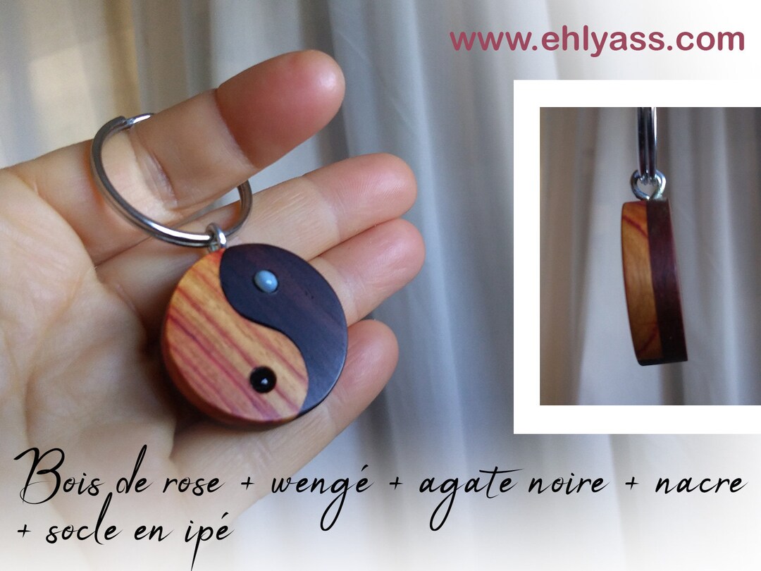 Yin Yang Key Ring in Precious Wood and Stones, Handmade by Ehlyass - Etsy