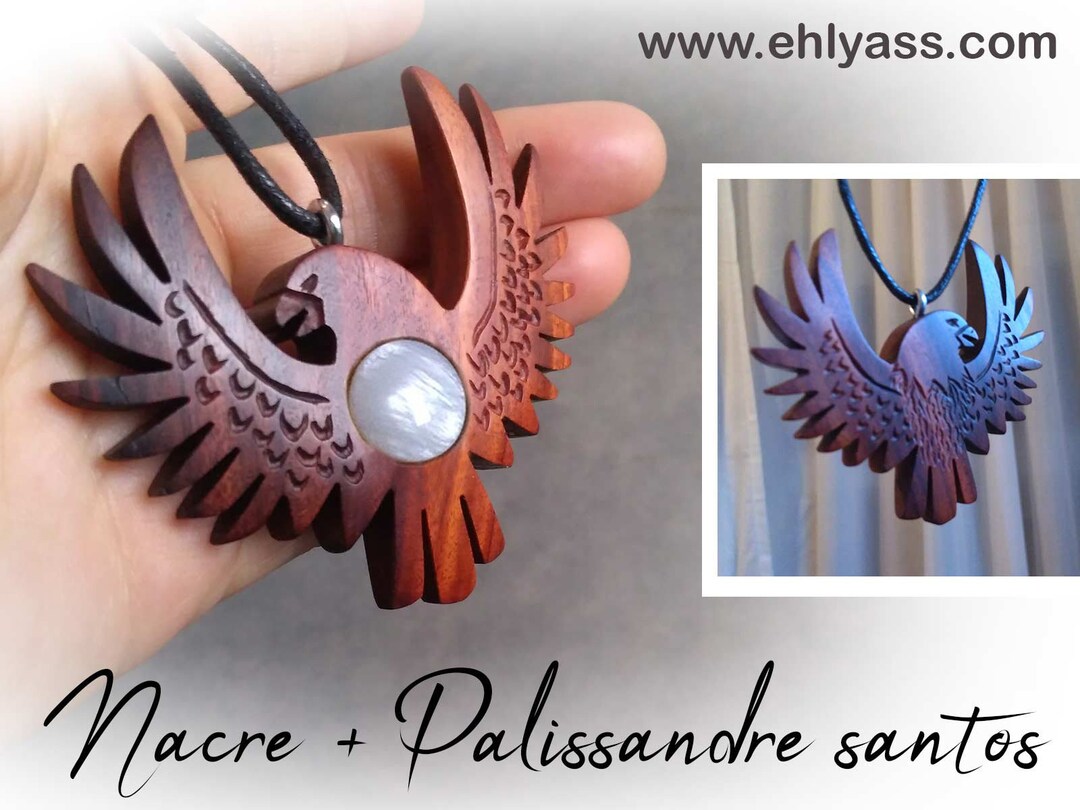 Amulet Pendant in Wood and Mother-of-pearl or Stone Eagle Falcon ...