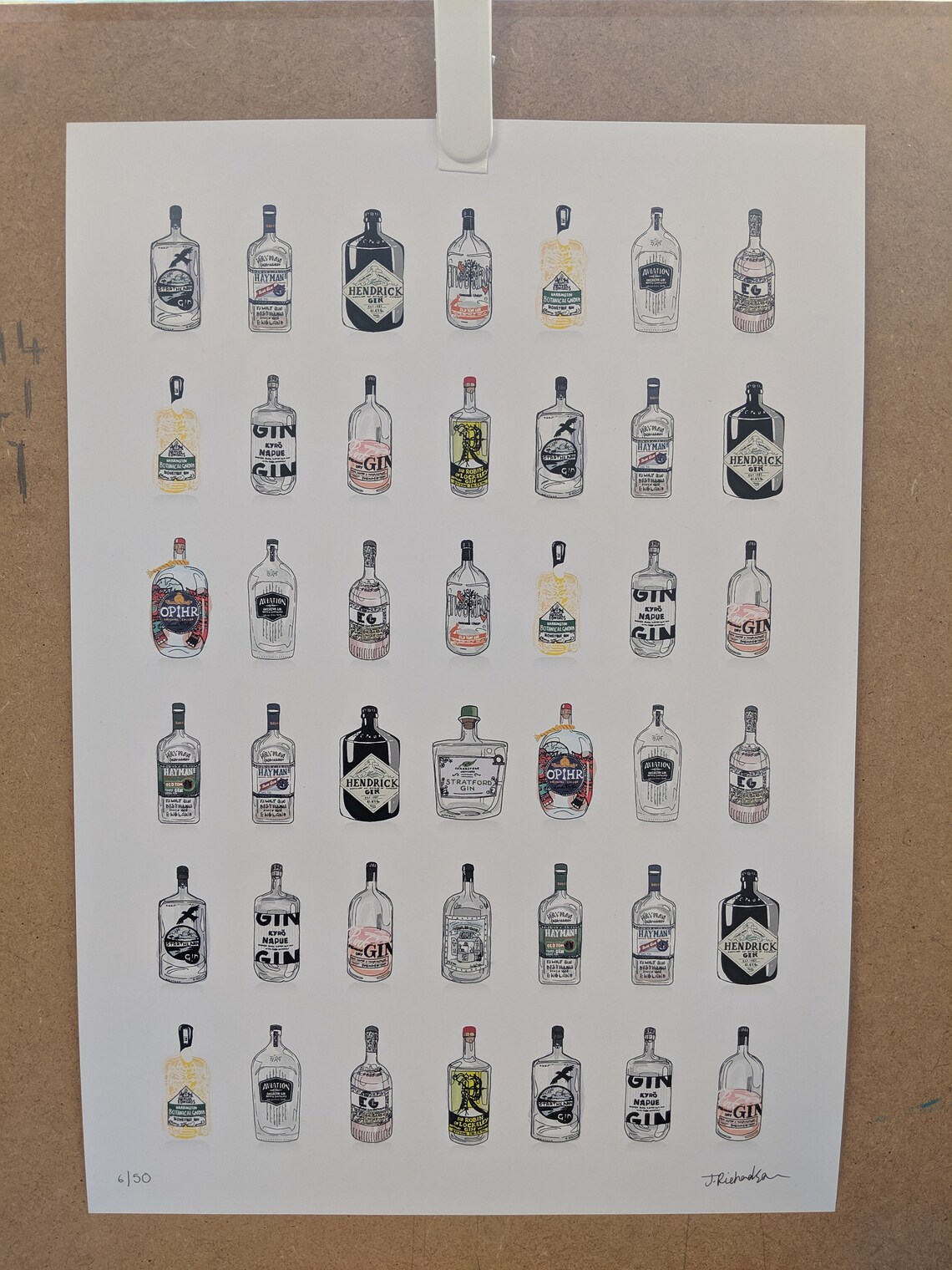 Gin A3 Art Print, Gin Artwork, Gin Poster, Gin Bottles Illustration ...