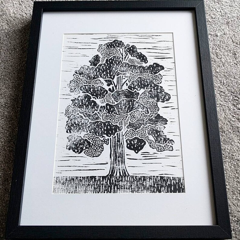 Oak Tree Linocut Print, Hand Printed Tree Block Print, Tree Print ...