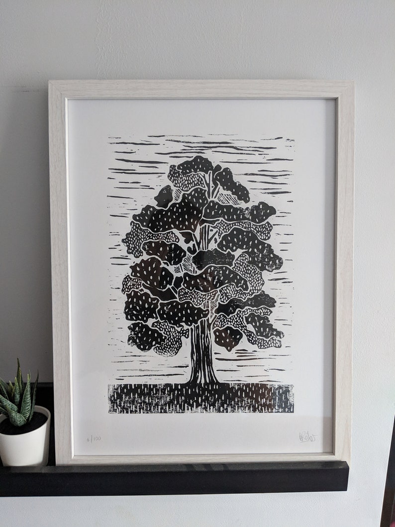 Oak Tree Linocut Print, Hand Printed Tree Block Print, Tree Print ...