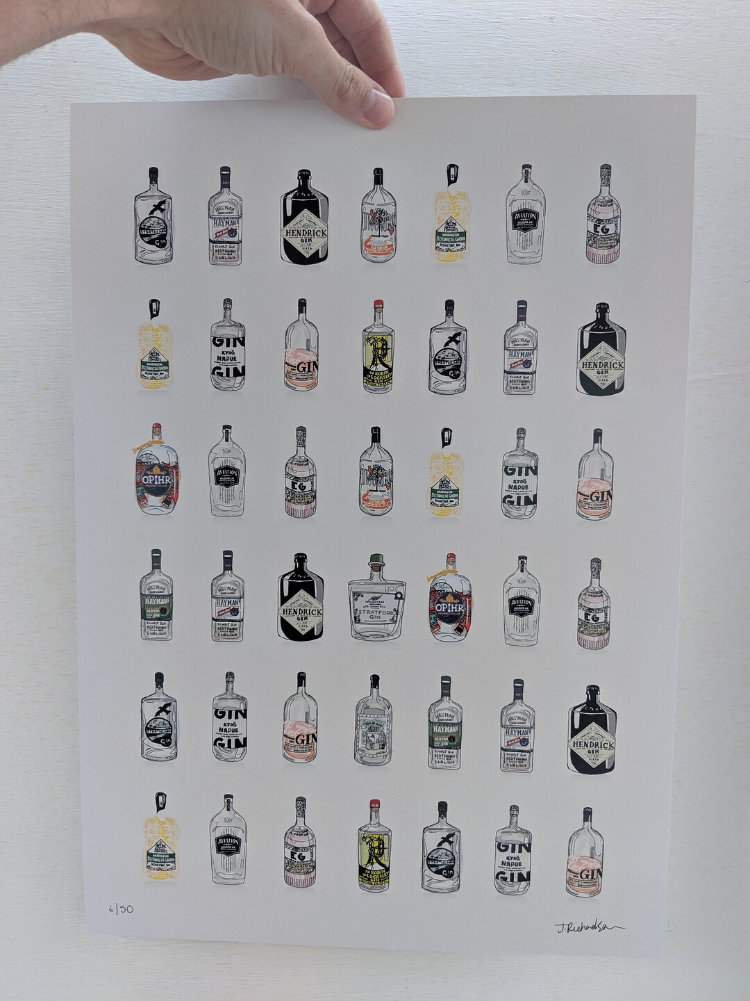Gin A3 Art Print, Gin Artwork, Gin Poster, Gin Bottles Illustration ...