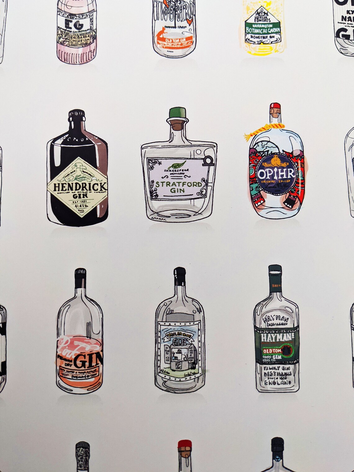 Gin A3 Art Print, Gin Artwork, Gin Poster, Gin Bottles Illustration ...