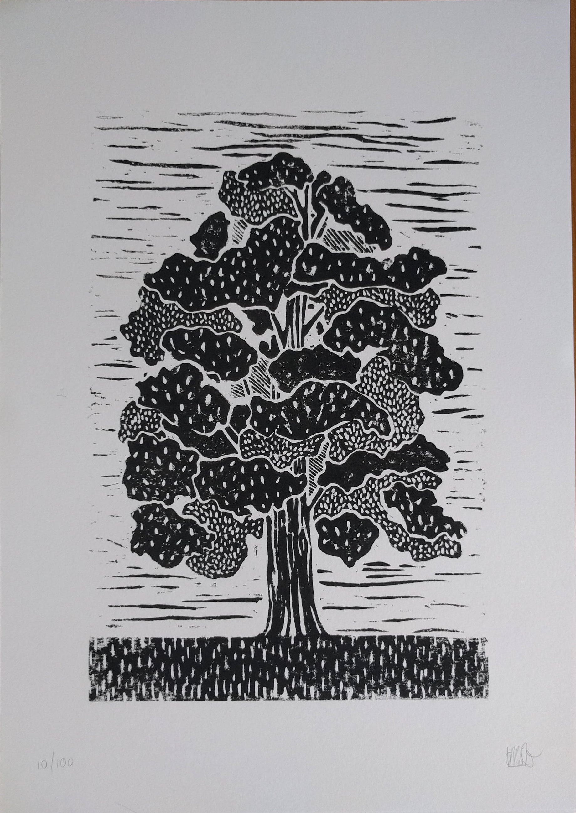 Oak Tree Linocut Print, Hand Printed Tree Block Print, Tree Print ...