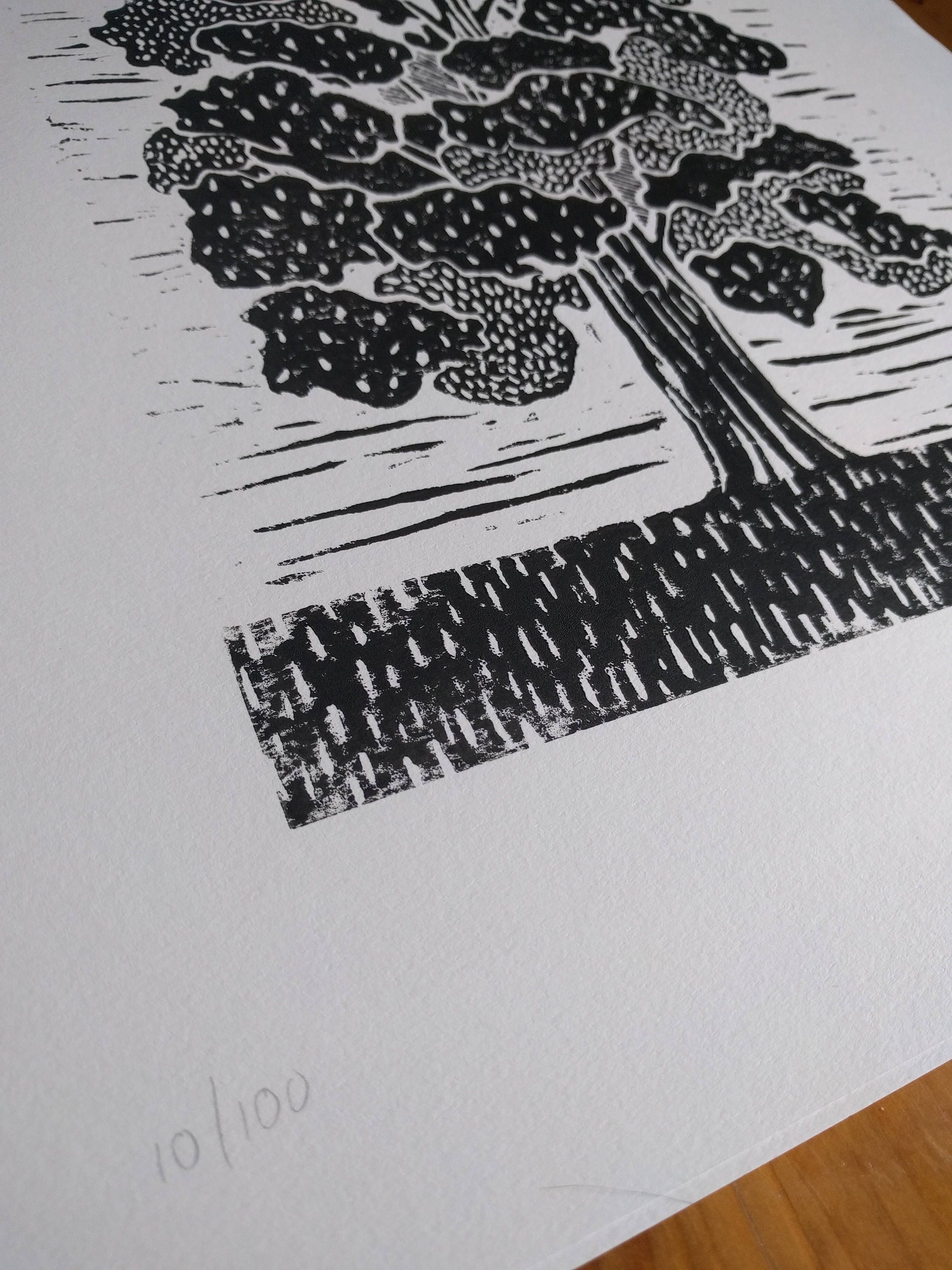 Oak Tree Linocut Print Hand Printed Tree Block Print Tree - Etsy.de