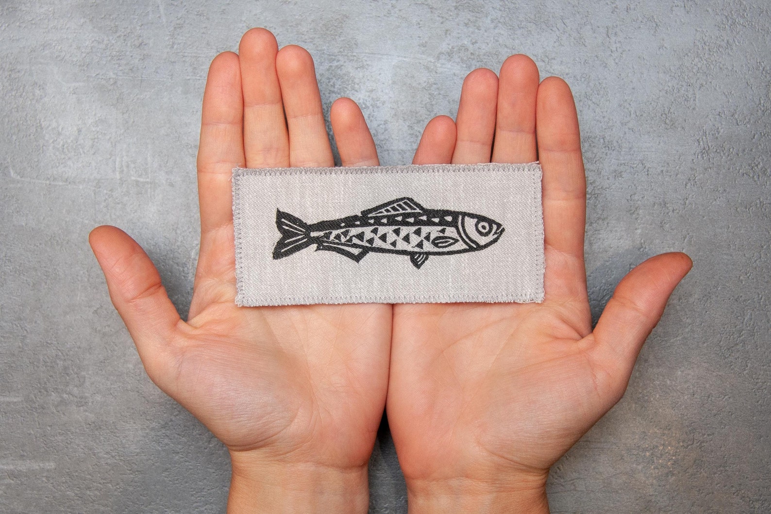 Block Print Anchovy Patch: Hand Stamped Cotton Applique, Iron-on or Sew ...