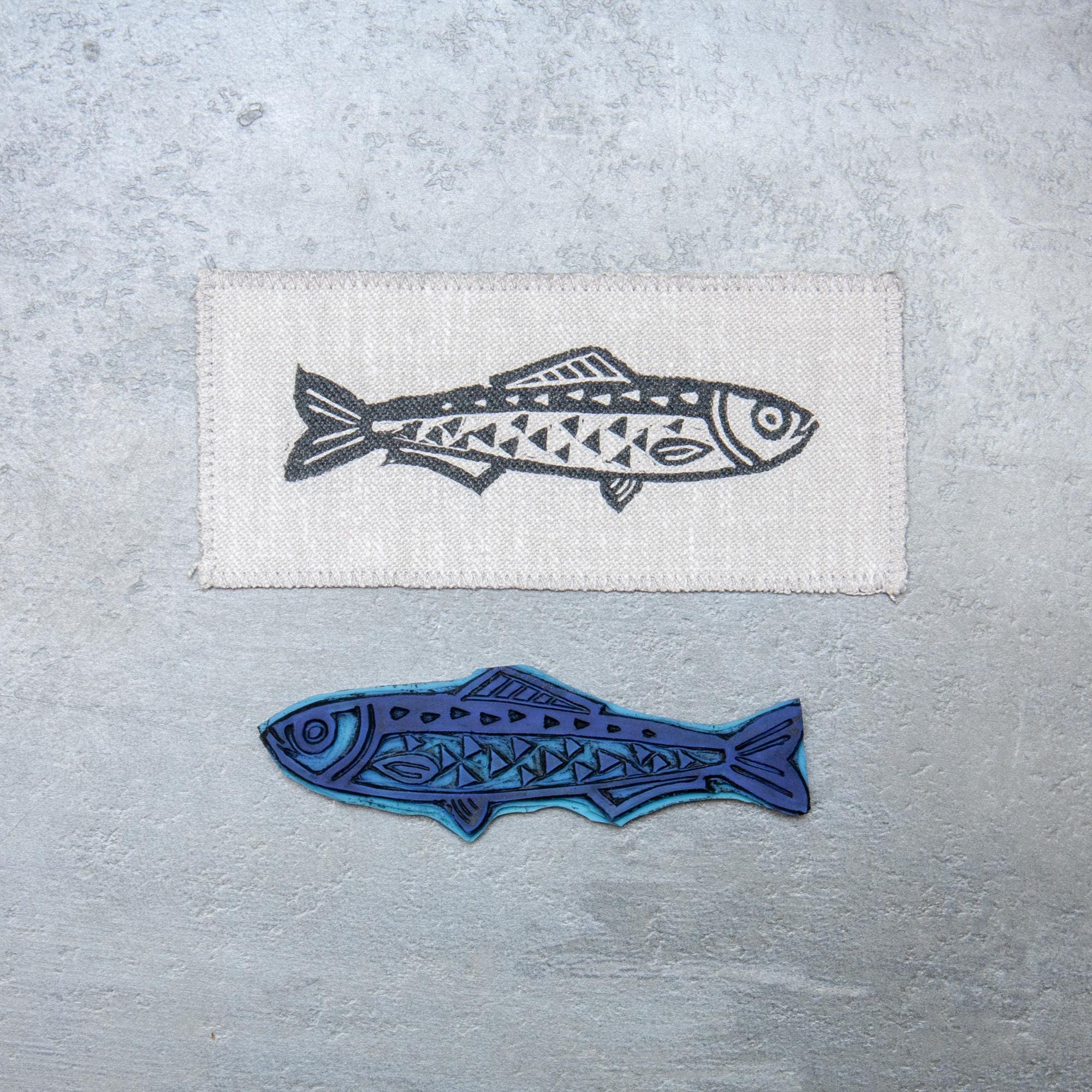 Block Print Anchovy Patch: Hand Stamped Cotton Applique, Iron-on or Sew ...