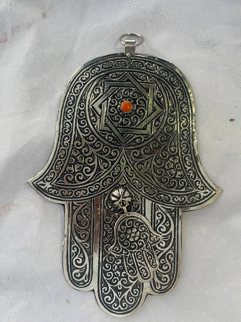 Khamsa Wall Decor, or Hand Fatima, Wall Hanging Hamsa, Metal Hamsa ...