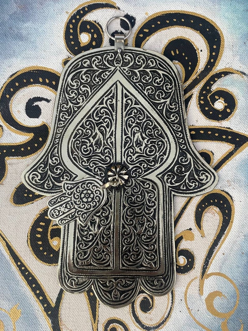 Khamsa Wall Decor, or Hand Fatima, Wall Hanging Hamsa, Metal Hamsa ...