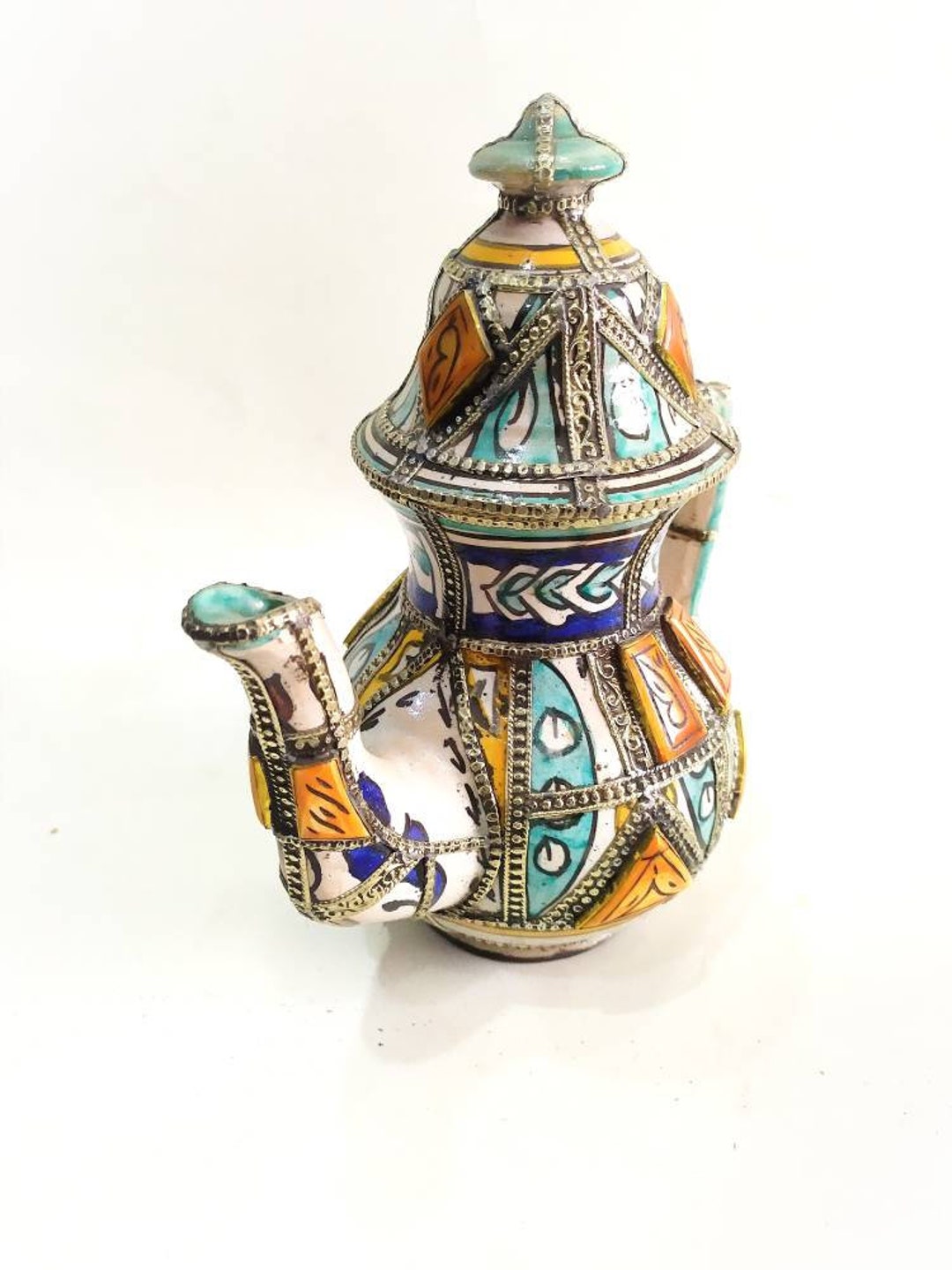 Morocco Kettle Ceramic, Vintage Moroccan Teapot Earthenware Pot Metal ...