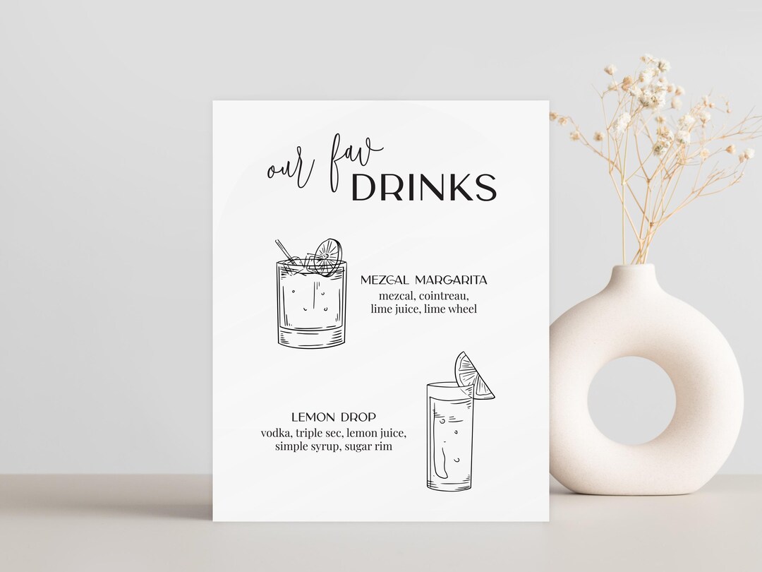 Custom Signature Drinks Acrylic Sign, Wedding Cocktail Menu Sign ...