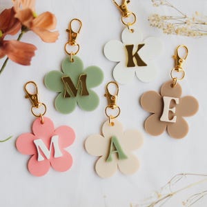 3D Flower Keychain Acrylic - Initial Flower Name Tag - Bridesmaids Gift ...
