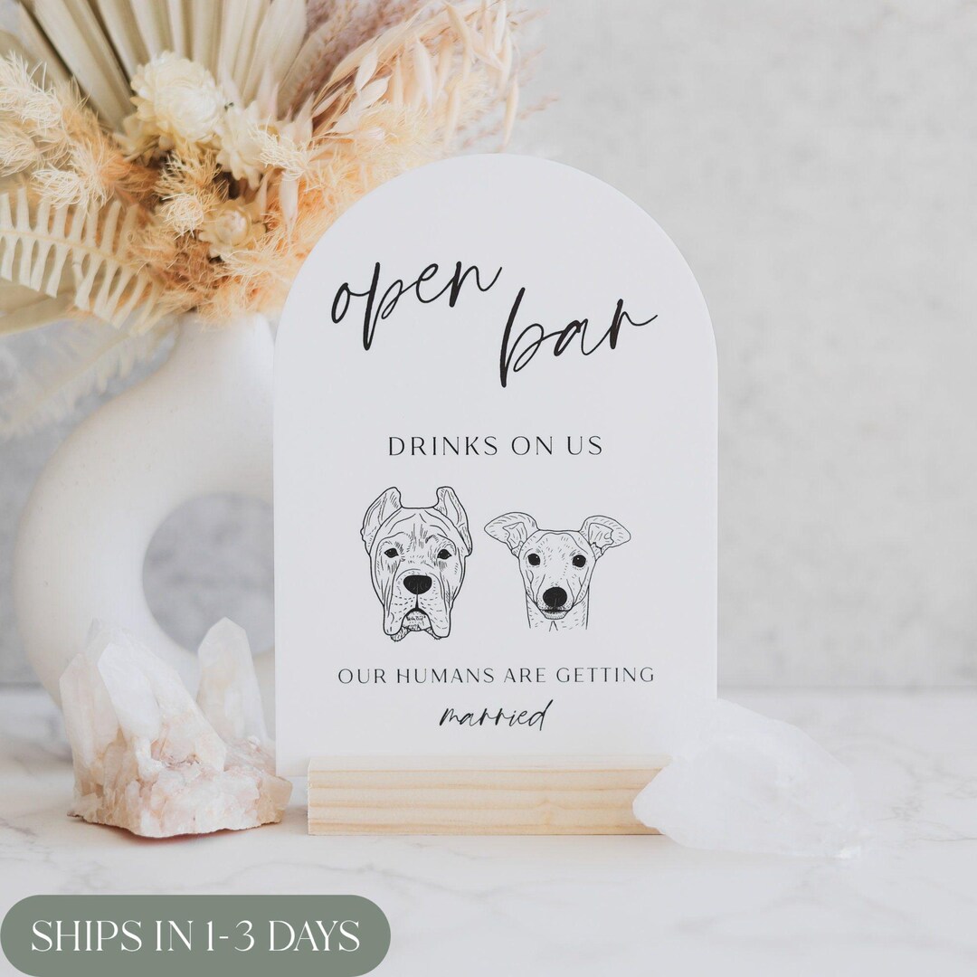 Open Bar Dog or Cat Sign | Drinks Are on Us Sign | Open Bar Customized ...